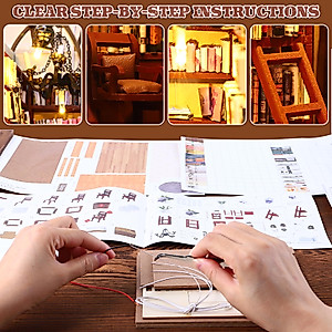 Book Nook Kit, DIY Miniature Dollhouse Booknook Kit, 3D Wooden Puzzle Bookend Bookshelf Insert Decor with LED Light for Adults and Teens, Gifts for Family and Friends (Library)