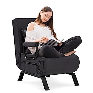 Haddockway 3-in-1 Convertible Sofa Bed Sleeper Chair with Pillow,Folding Versatile Upholstered Armchair,Adjustable Leisure Chaise with 6 Positions,Lazy Bed Lounge Recliner for Home,Office (Black)