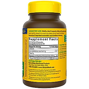 Nature Made Magnesium Glycinate 200 mg per Serving, Dietary Supplement for Muscle, Heart, Nerve and Bone Support, 60 Capsules, 30 Day Supply