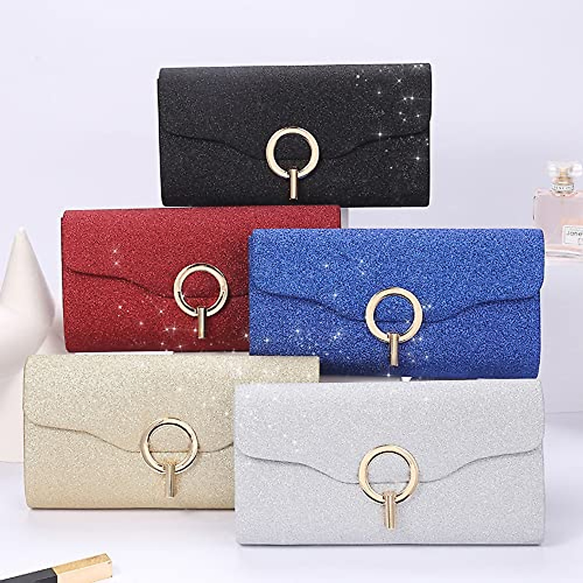 Nhicdns Clutch Purses for Women Evening Bags Envelope Clutch Handbags Wedding Party Prom Purse Black