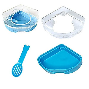 kathson Hamster Bathroom Gerbil Sand Dry Bath Plastic Container Small Animal Toilet Sandbox with Scoop and 2 Pcs Bathing Brush for Hamster Gerbil Mice