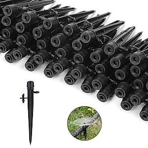 LINGSFIRE 200 PCS Water Irrigation Drippers for 4/7mm Drip Tubing 360 Degree Full Circle Scattering Adjustable Micro Flow Drip Stakes Emitter with Dripping Barbed Connector
