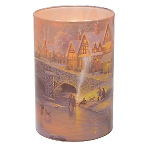 Mark Feldstein & Associates Thomas Kinkade Spirit of Christmas Flameless LED Glass Pillar Candle, 4 x 6 Inch