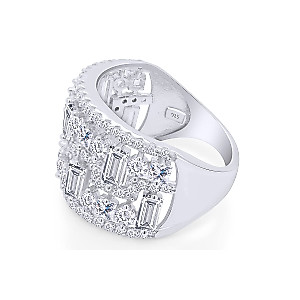 AFFY 5.42CTW Princess Cut, Baguette And Round White Simulated Diamond Cluster Engagement Statement Ring In 14k White Gold Plated 925 Sterling Silver For Women Size-5