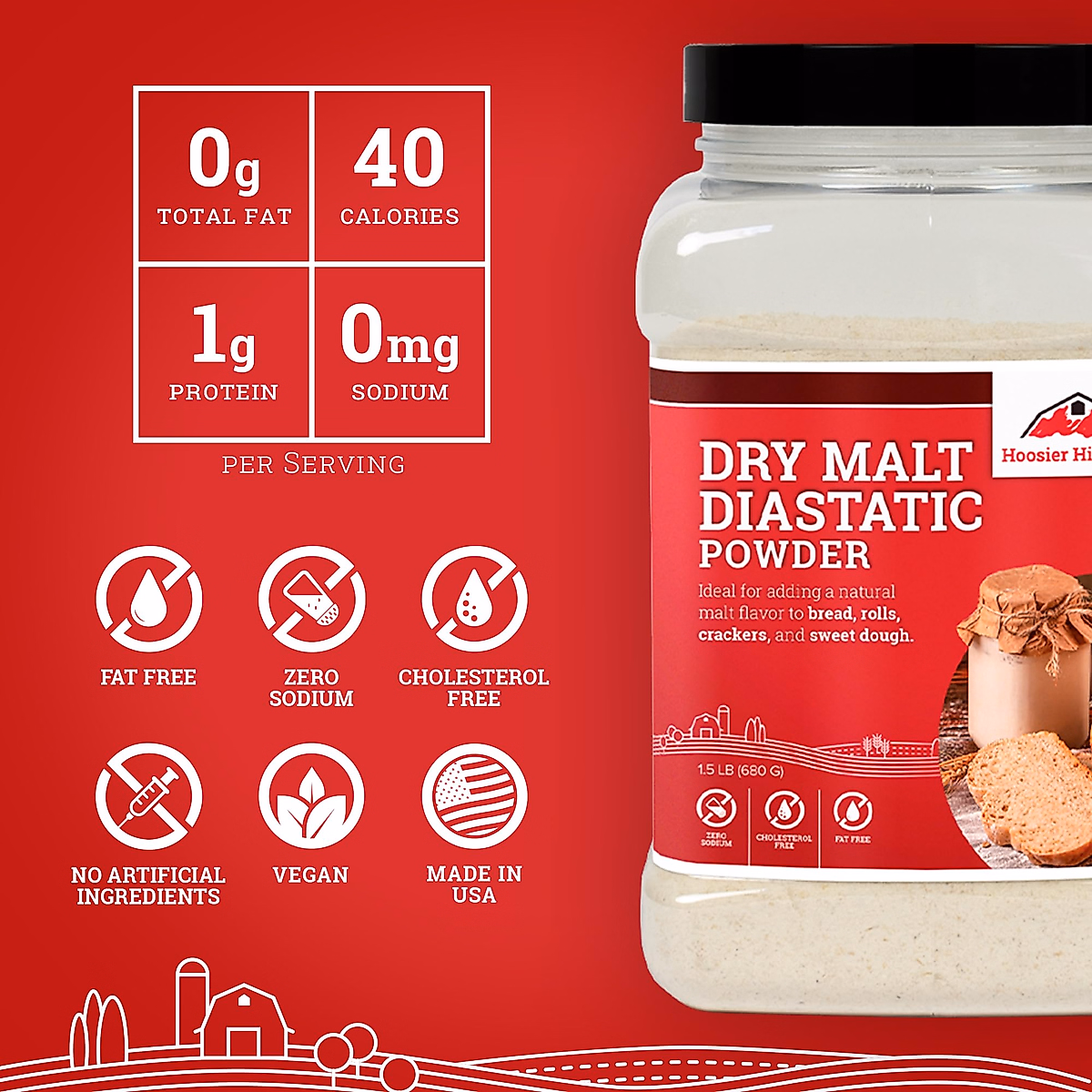 Hoosier Hill Farm Dry Malt (Diastatic) Baking Powder,1.5LB (Pack of 1)