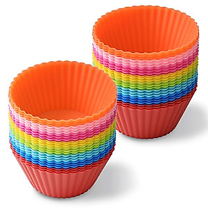 Newk Reusable Silicone Baking Cups, 48 Packs Nonstick Food Grade Silicone Cupcake Liners, Muffins Cup Molds - 8 Colors