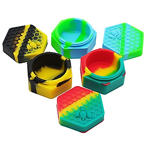 KUVIS 26ml Hexagon Wax Silicone Container Non-stick Concentrate Jars with 7.87" Round Mat and Carving Tool