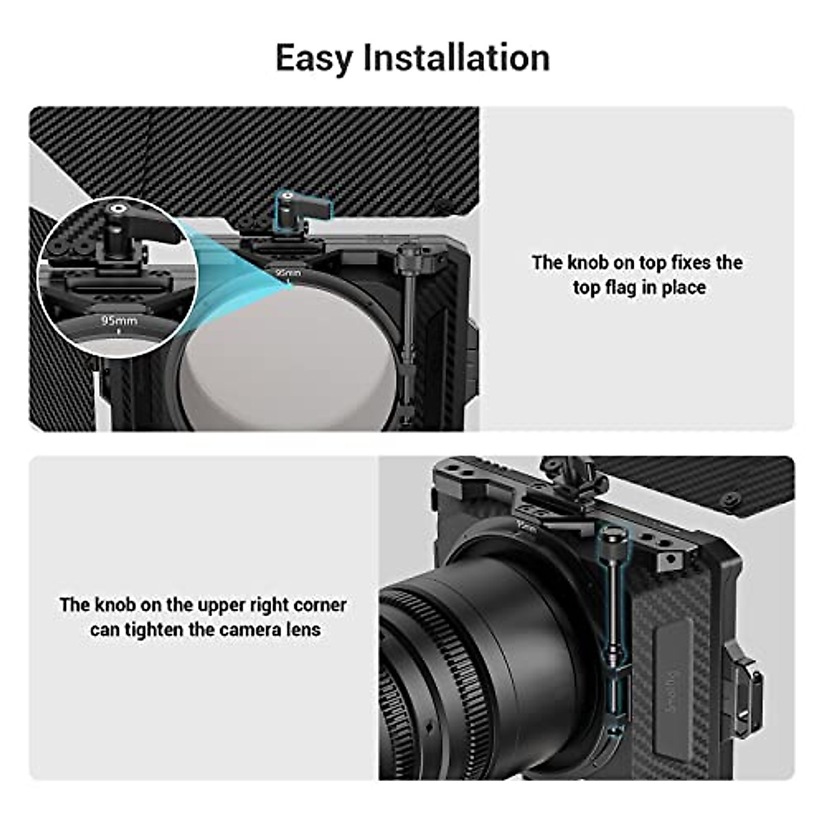 SMALLRIG Mini Matte Box Pro for Mirrorless DSLR Cameras, Come with 4 x 5.65 Filter Trays and 67mm/72mm/77mm/82mm-95mm Adapter Ring - 3680