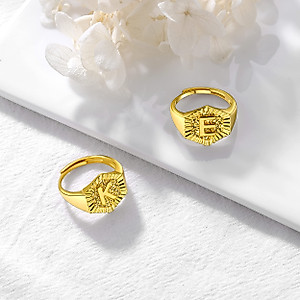 U7 Wedding Band Resizable Knuckle Ring Cool Gold Plated Party Jewelry Copper Fashion Hexagon Singet Ring for Women with Letter J