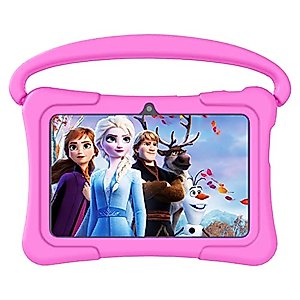 WXUNJA Kids Tablet, 7 inch Android Tablet for Kids, 3GB 32GB Toddler Tablet with Bluetooth, GMS, WiFi, Parental Control, Dual Camera, Shockproof Case, Educational, Games (Pink)