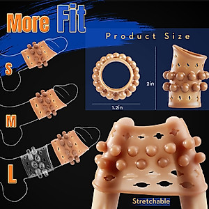 2Pcs Penis Sleeve for Mens, Semi-covered Penis Enlarger Ring Penis Extender with 360° Beads for Couples Sex Toys, Ultra-Soft Stretchy Reusable Cock Sleeve, Adult Toys for Sexual Pleasure