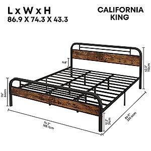 LIKIMIO California King Bed Frame, Platform Bed Frame King with Headboard and Strong Support, Easy Assembly, Noise-Free, No Box Spring Needed