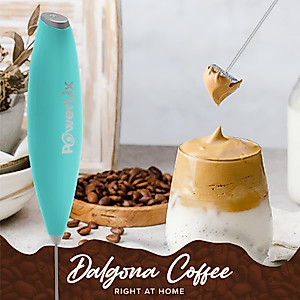 PowerLix Milk Frother No Stand Handheld Battery Operated Electric Foam Maker For Coffee, Latte, Cappuccino, Hot Chocolate, Durable Mini Drink Mixer With Stainless Steel Whisk (Aqua)