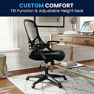 Flash Furniture High Back Black Mesh Ergonomic Swivel Office Chair with Black Frame and Flip-up Arms
