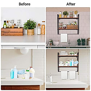 Kinsuite 2-Tier Metal Industrial Wall Mounted Bathroom Shelves Rustic Wall Storage Rack Over Toilet with Towel Bar, Floating Shelves Towel Holder