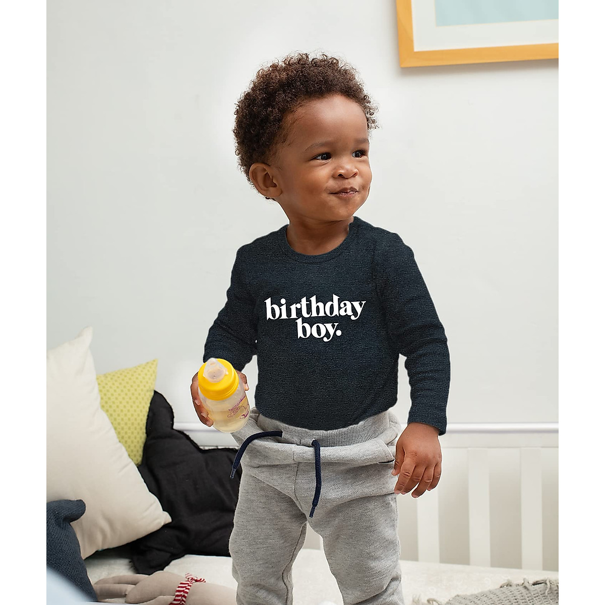 Birthday boy Shirt Toddler Outfit its My Year Old First 1st 2nd 3rd 4th 5th Tshirt (12 Months, Charcoal Black - Long Sleeve)