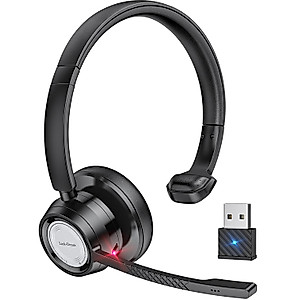 Link Dream Trucker Bluetooth Headset 20H Talktime Wireless Headset with 270°Rotatable Noise Cancelling Microphone USB Dongle for Online Meeting, Office Home, Call Center, Computer, Cell Phone