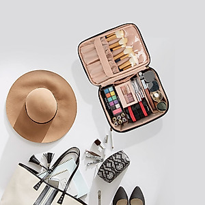 OCHEAL Large Makeup Bag, Double Layer Makeup Bag, Vertical Storage Cosmetic Case for Women/Girls with Multiple Compartments-Black and White Stripes