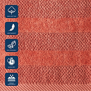 CANNON Shear Bliss Quick Dry 100% Cotton Bath Towels (30" L x 52" W), Slim Lightweight Design, Textured Dual Weave, Low Lint Absorbent (2 Pack, Coral)