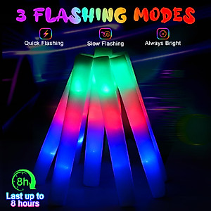 HONLYNE100 PCS Foam Glow Sticks, Bulk Glow Sticks with 3 Modes Colorful Flashing, LED Light Sticks, Glow in Dark Party Supplies for Wedding, Raves, Birthday, Christmas, New Year