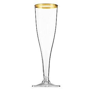 Munfix 50 Pack Gold Rimmed Plastic Champagne Flutes 5 Oz Clear Plastic Toasting Glasses Fancy Disposable Wedding Party Cocktail Cups with Gold Rim