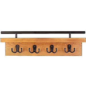 Ripple Creek Mail and Key Holder for Wall, Decorative Wooden Wall Shelf with Hooks, Wall Mounted Coat Rack with Shelf, Keys Organizer, Entryway Hooks with Home Bathroom Kitchen (Light Brown, Large)