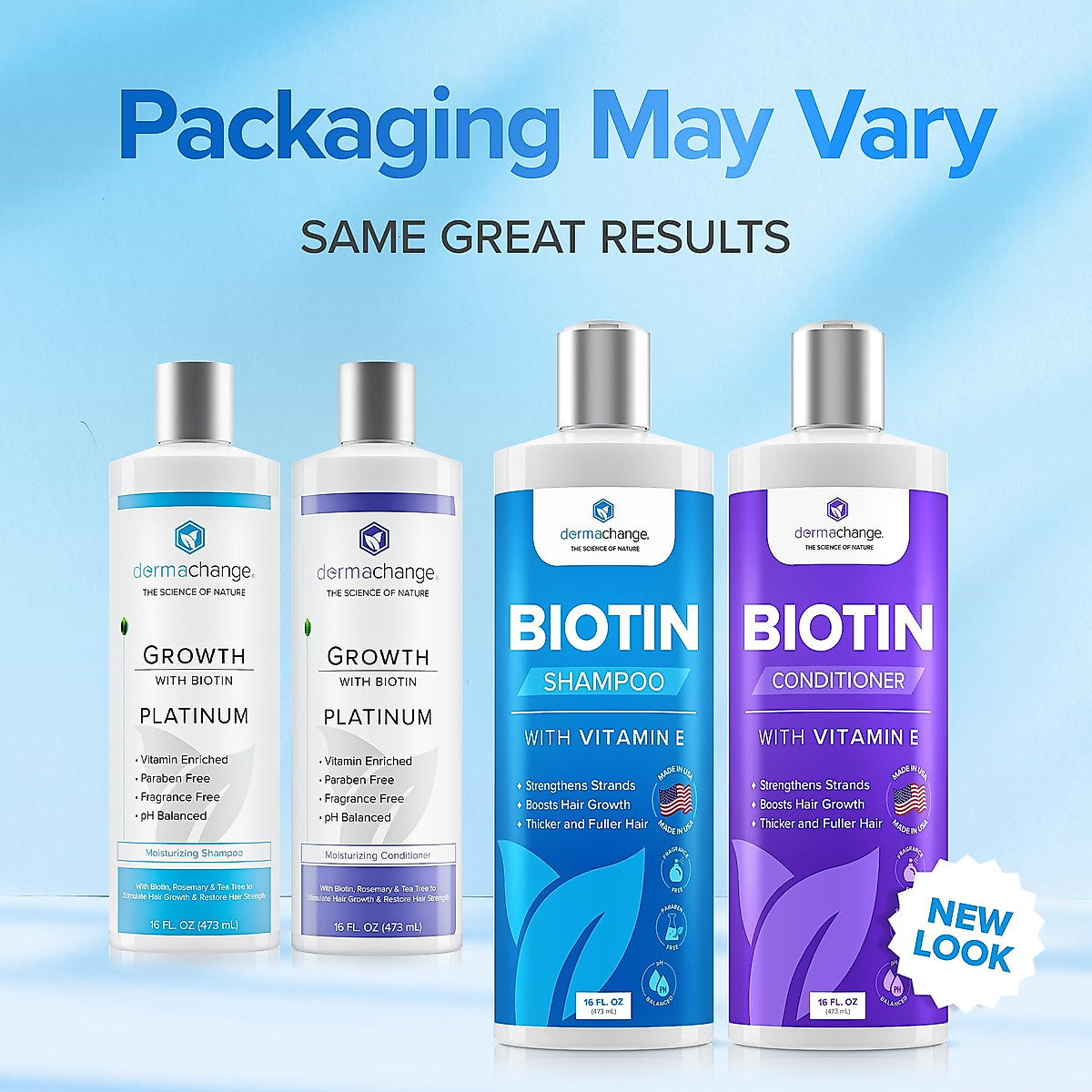 DermaChange Biotin Shampoo and Conditioner Set - Hair Growth Shampoo and Conditioner for Men & Women - Shampoo Conditioner for Dry, Damage & thinning hair with Tea Tree, Manuka Honey & Rosemary 16oz