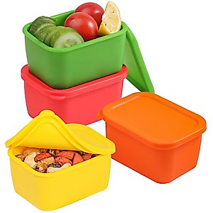 Webake Silicone Snack Containers with Lids, 6 Oz Food Containers Rectangle, Easy Open Leak Proof Lunch Box Containers for Office, Travel, Picnic (Pack of 4)