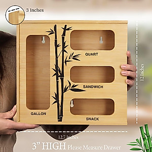 randomgrounds Zipper Bag Storage Organizer for Drawer - Artistic Design 100% Bamboo Wooden Zipper Plastic Sandwich Baggie, Zipper Home Kitchen Pantry Organization Holder with Magnetic Lock