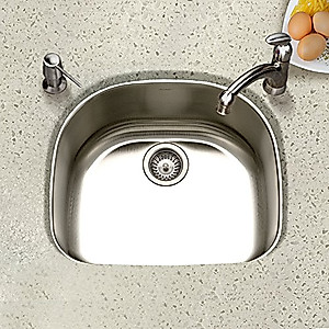 Houzer STS-1400-1 Eston Series Undermount Stainless Steel Single D Bowl Kitchen Sink, 18 Gauge