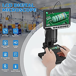 HAMOPY 2000X LCD Digital Microscope with Remote Control, 1080P Coin Microscope with 32GB Card, 7'' IPS Display Biological Microscope, 10 LED Lights, PC View, Photo/Video, Compatible for Windows/Mac/OS