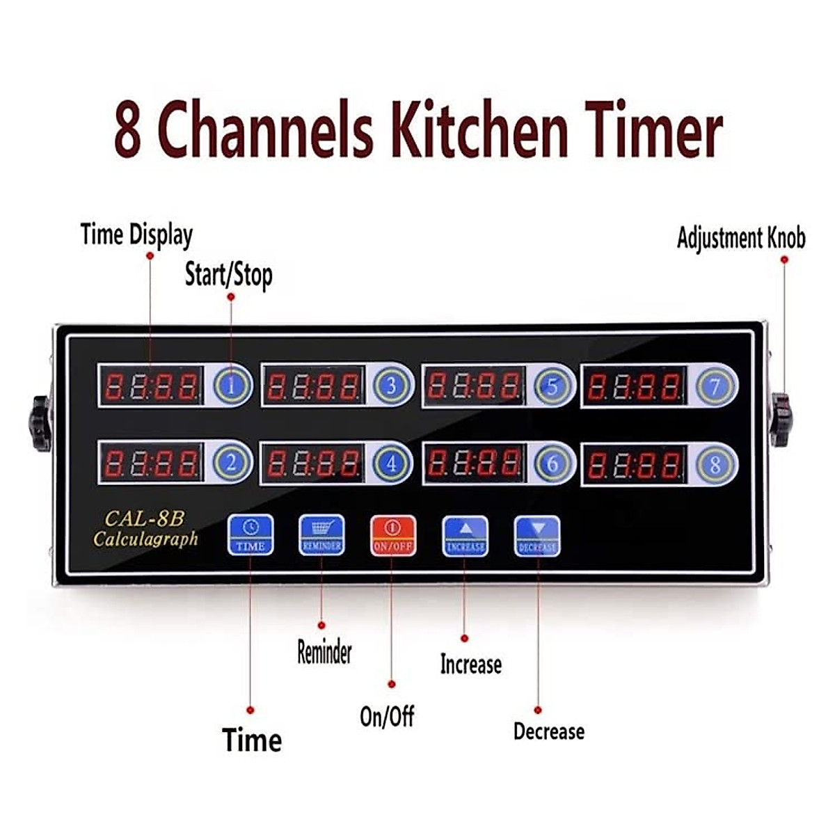 Professional Commercial 8 Channels Digital Kitchen Timer Loud Alarm for Restaurant Kitchen, Black