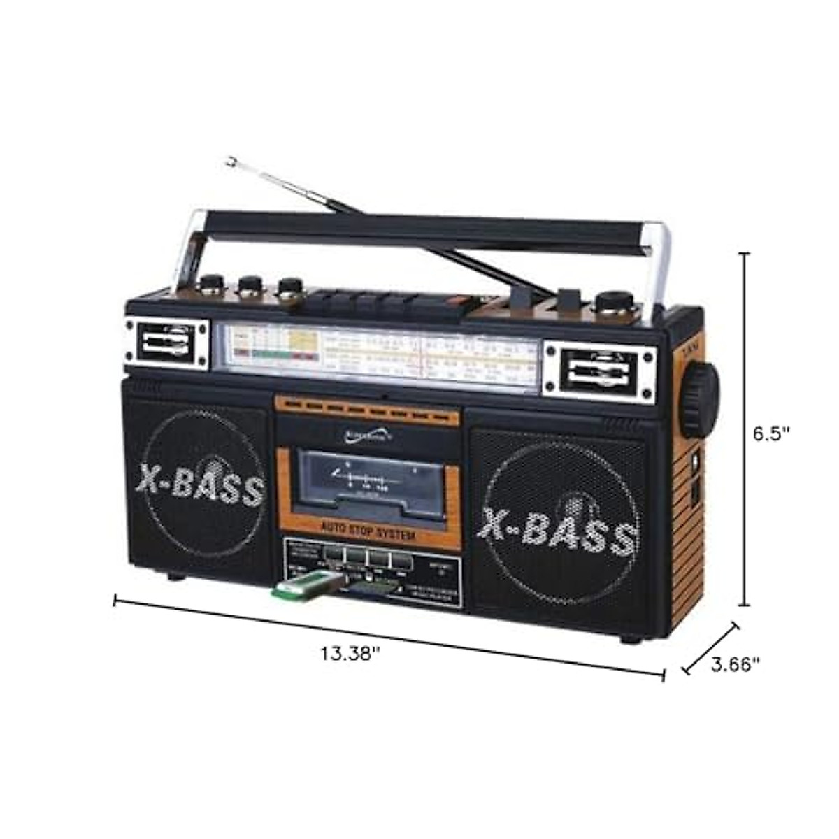 Supersonic SC-3201BT 4 Band Radio & Cassette Player Boombox, Bluetooth Speaker, AM/FM/SW Radio with MP3 Playback, USB & SD Card, 3 Band EQ and Earphone Jack