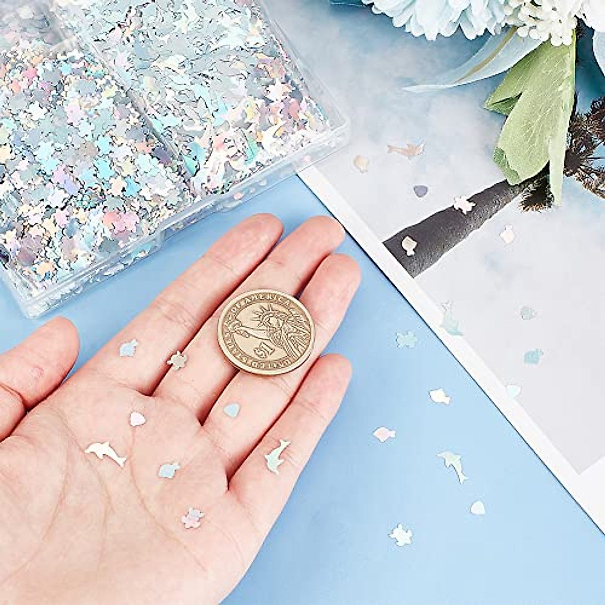 OLYCRAFT 48g 4 Styles Ocean Theme Nail Sequins Nail Art Glitter Sequin Dolphin Fish Resin Epoxy Fillters Art Craft Paint Glitters for DIY Crafting Nail Art Phone Case Manicure Decorations