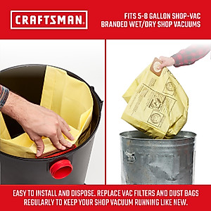 CRAFTSMAN CMXZVBE38775 Fine Dust Wet Dry Vac Dust Collection Bags for Most 5 to 8 Gallon Shop Vacuums, Collects Dry Fine Debris, Reduces Cleanup Time, 2-Pack