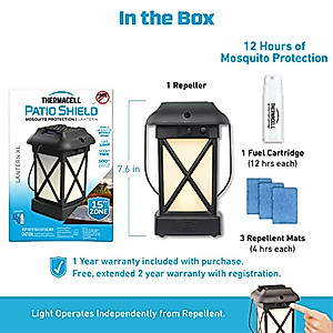 Thermacell Mosquito Repellent Refills & Cambridge Mosquito Repellent Patio Shield Lantern; 15-Foot Zone of Protection Effectively Repels Mosquitoes; Black, 4.7 x 5 x 7.1 Inch