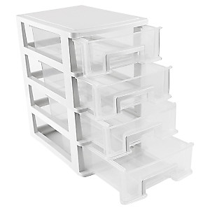 4 Tier Plastic Drawer Type Closet,Portable Storage Cabinet Sundries Storage Cosmetics Jewelry Storage Box for Home Office（White）