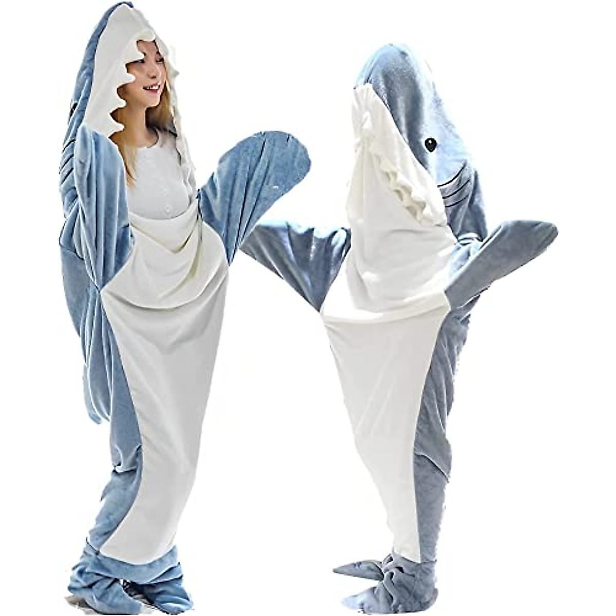 MJJAOQYF Shark Blanket Adult - Shark Onesie Blanket - Shark Blanket Hoodie-Wearable Shark Blanket Super Soft Cozy Flannel Hoodie (67inX27.5in(M))