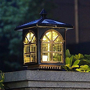 SPNEC Column Headlights, Solar Outdoor Lights, Garden Lights Home Waterproof, Vintage Aluminum Villa Terrace Landscape