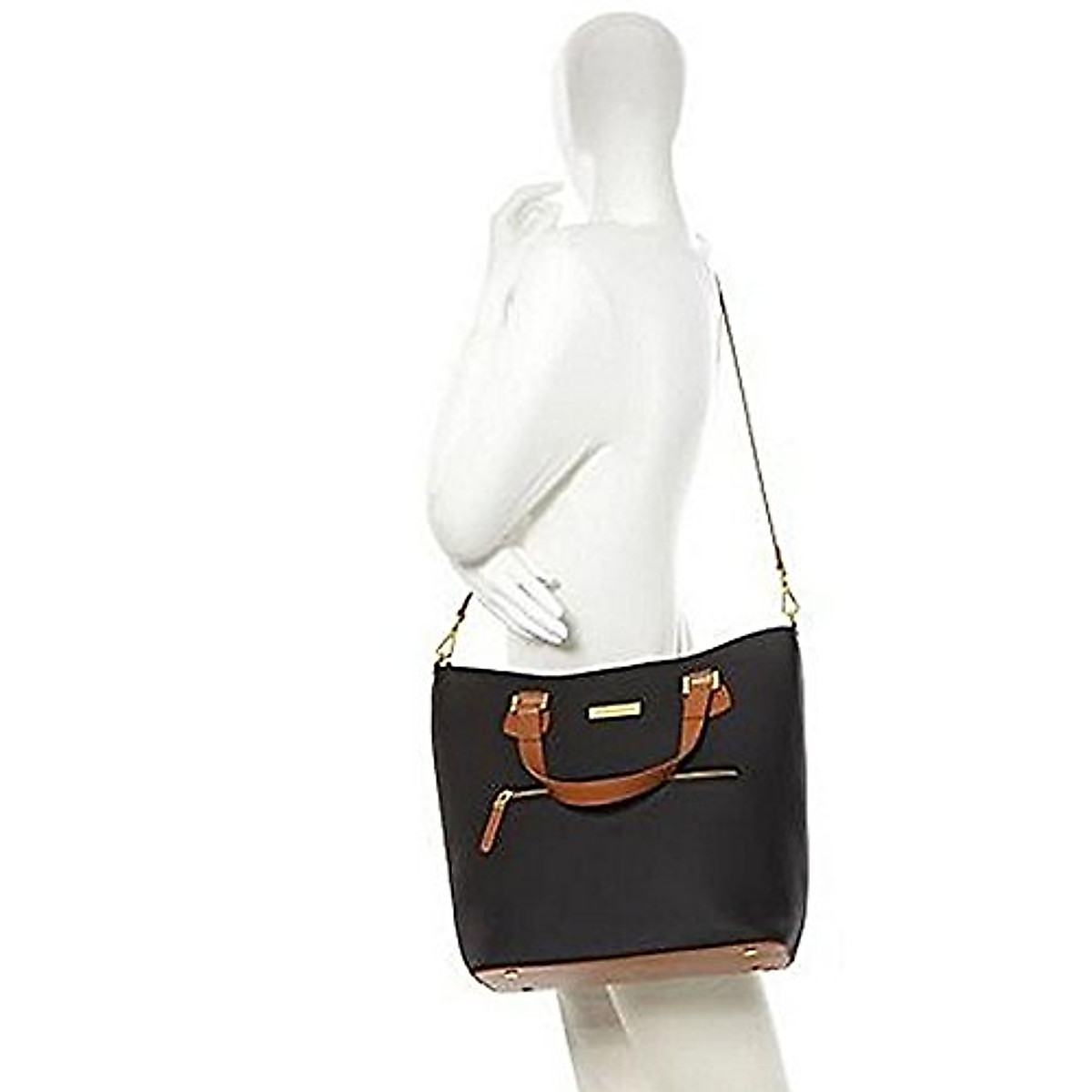 JOY & IMAN Alexandria Leather Tote Crossbody Zip Pockets Cognac NEW 539-083