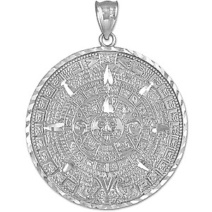 .925 Sterling Silver Round Aztec Mayan Calendar Charm Pendant - 40.64 Millimeters