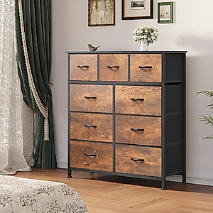 YITAHOME Dresser with 9 Drawers - Fabric Storage Tower, Organizer Unit for Living Room, Hallway - Sturdy Steel Frame, Wooden Top & Easy Pull Fabric Bins (Rustic Brown)