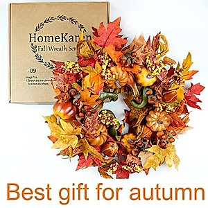 HomeKaren Fall Wreaths for Front Door 22 inch, Fall Door Wreath with Pumpkin, Maple Leaves Autumn Thanksgiving Harvest Festival Decorations Indoor and Outdoor