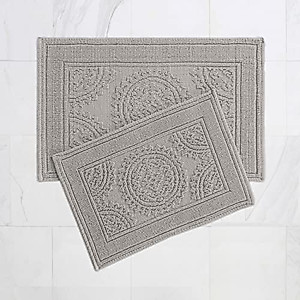 Jean Pierre New York Cotton StoneWash Medallion 17x24/20x32 in. 2-Piece Bath Rug Set, Taupe Gray