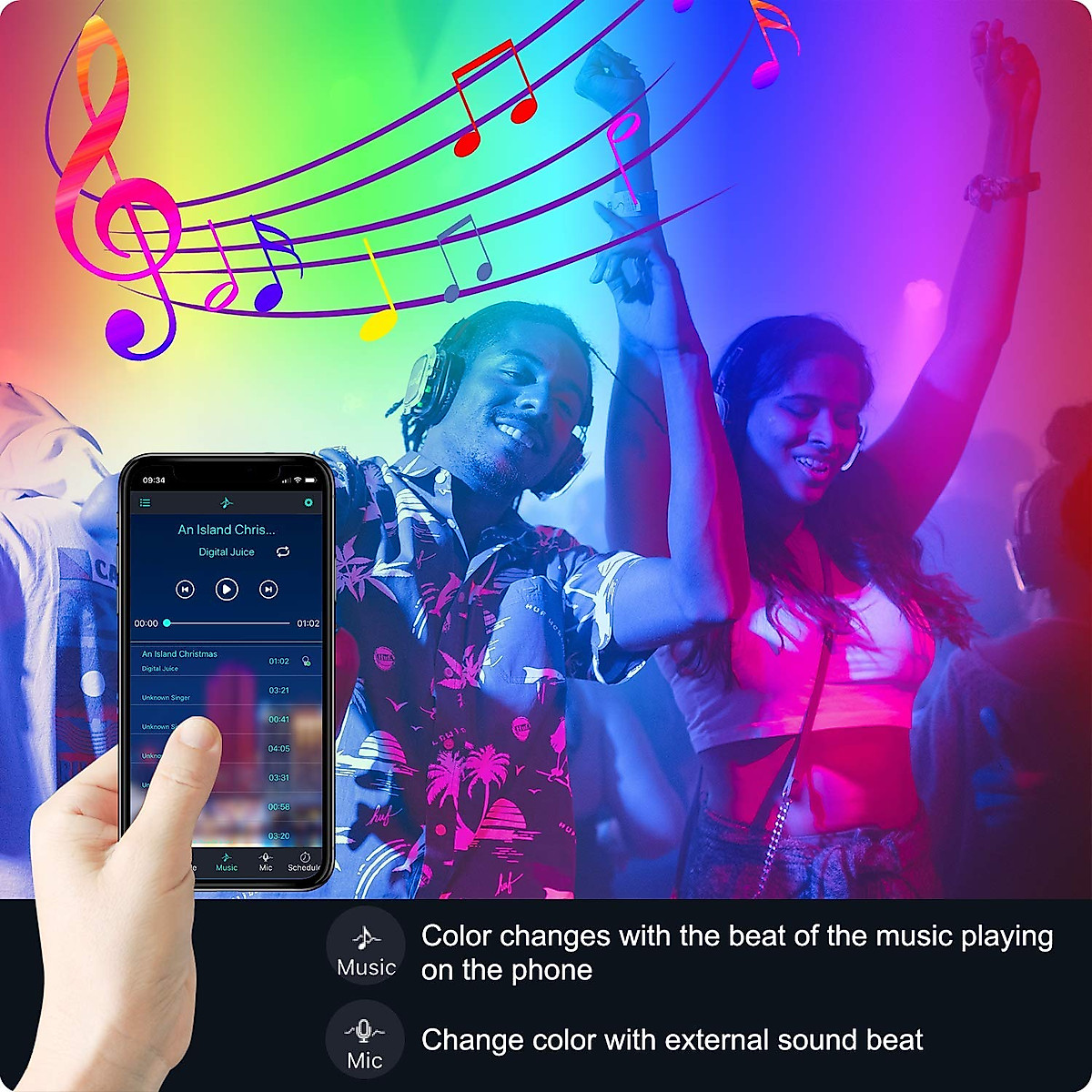 Micomlan 82Ft/25m LED Strip Lights Music Sync Color Changing RGB LED Strip Built-in Mic, Bluetooth APP Controlled LED Lights Rope Lights, 3535 RGB LED Light Strip(APP+Remote+Mic+Music)