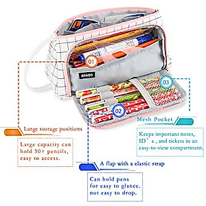 iSuperb Portable Pencil Case Large Capacity Cotton Linen Stationery Organizer Storage Zipper Compartments Pen Bag Pouch Makeup Bag