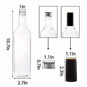 WUWEOT 12 Pack Plastic Wine Bottles, 750ml Clear Empty Bordeaux-Style Liquor Bottles with Screw Lid and Shrink Capsules Caps