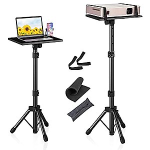 Tanenuos Projector Stand Tripod from 23.5" to 46.5" Adjustable Height, Laptop Tripod Stand with Gooseneck Phone Holder, Laptop Floor Stand for Office, Home, Stage, Studio, DJ Racks Holder Mount