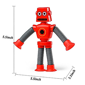 utosday 4 Pieces Telescopic Suction Cup Robot Toy, Pop Tubes Fidget Toys, Shape Changing Telescopic Tube Sensory Toys with Light, Pop Tubes Suction Toys, LED Fidget Tubes Sensory Toys for Girls Boys