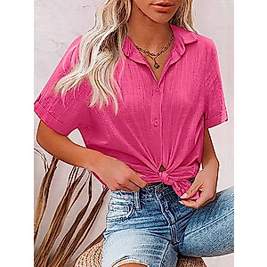 HOTOUCH Linen Shirt Women Pink Button up Shirt Oversized Button Down for Women Business Attire Watermelon Pink L